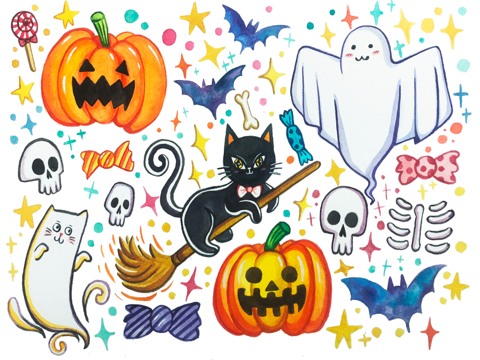 万圣节🎃水彩插画_stone_cheung-站酷ZCOOL