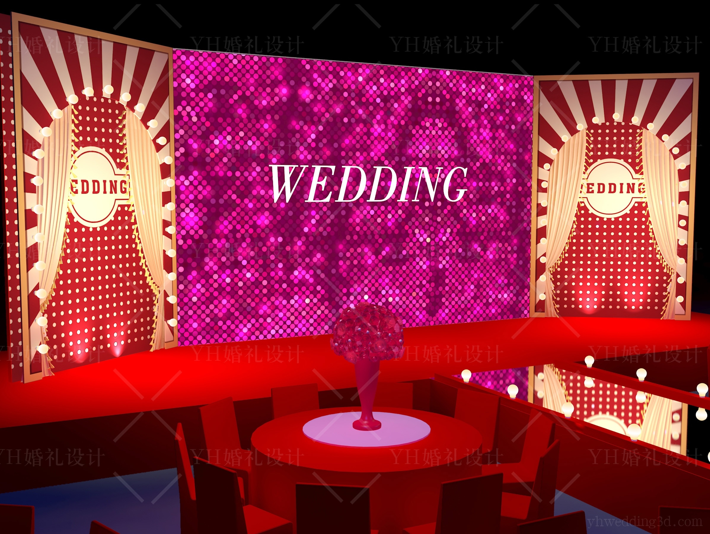 YHwedding砖红色婚礼3D效果图设计_YHwedding-站酷ZCOOL