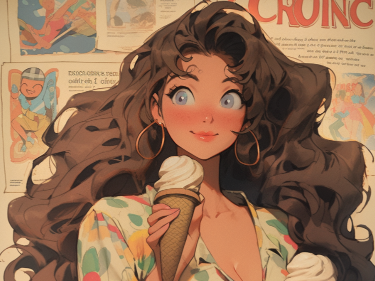 048期｜Midjourney Niji 咒语绘图｜复古冰淇淋女孩2_AIGC小妖-站酷ZCOOL