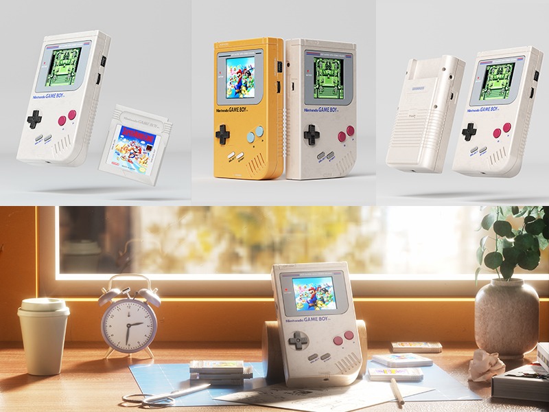 任天堂 game boy 游戏机渲染_DC_KK-站酷ZCOOL