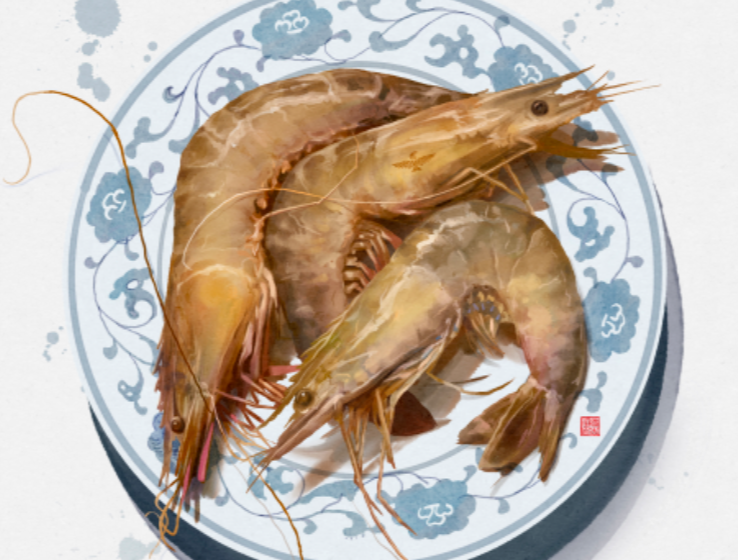 水彩静物·虾_zane水彩-站酷ZCOOL