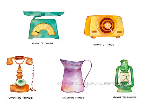 iPad水彩小物件系列插画_muzi_MUMU-站酷ZCOOL