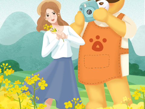 蒙面小熊清明节商业插画_RoxanneL-站酷ZCOOL