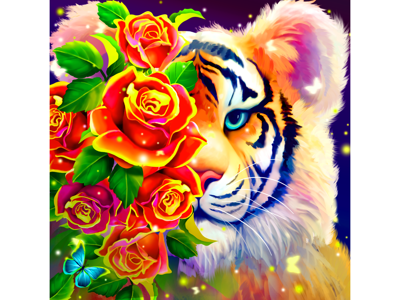 填色游戏插画-老虎花卉_大鱼zz-站酷ZCOOL