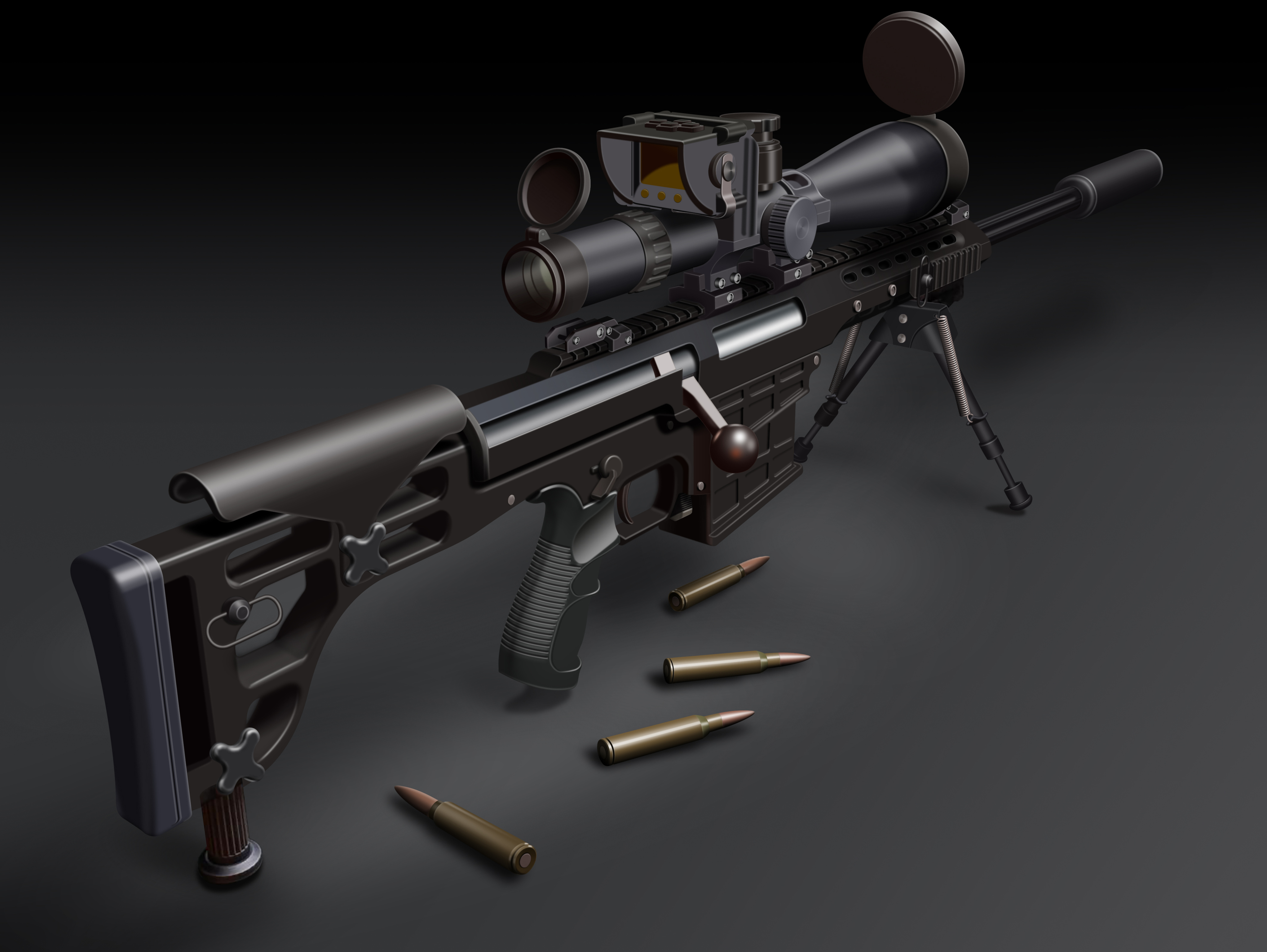 巴雷特M98B狙击步枪（ps、鼠标、 数位板绘制）_虎头1970-站酷ZCOOL