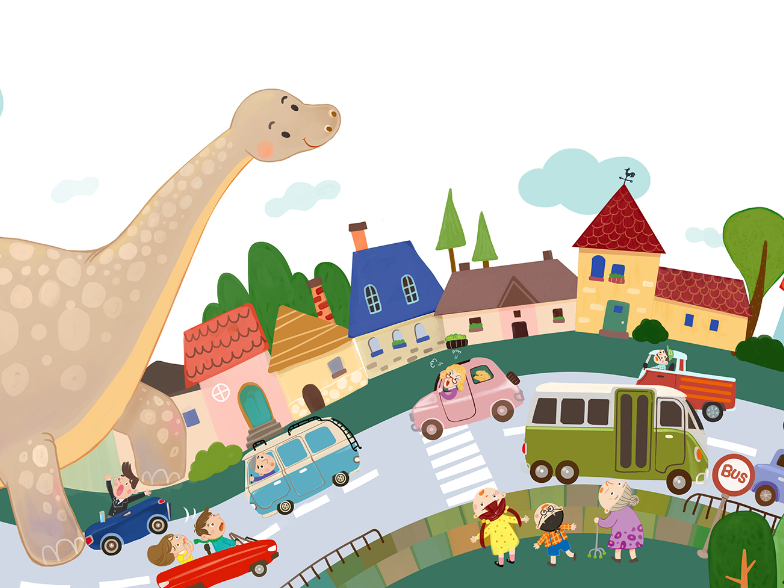 大恐龙进城_Echo儿童插画-站酷ZCOOL