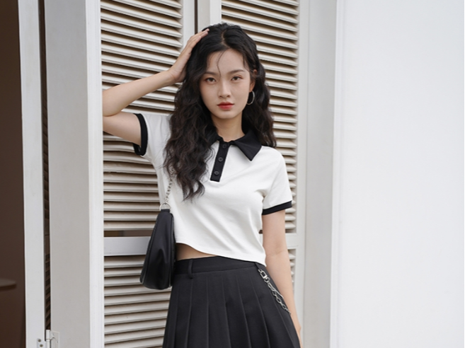 模特Kiki 短袖t恤拍照 半袖polo衫拍摄_北斗摄影-站酷ZCOOL