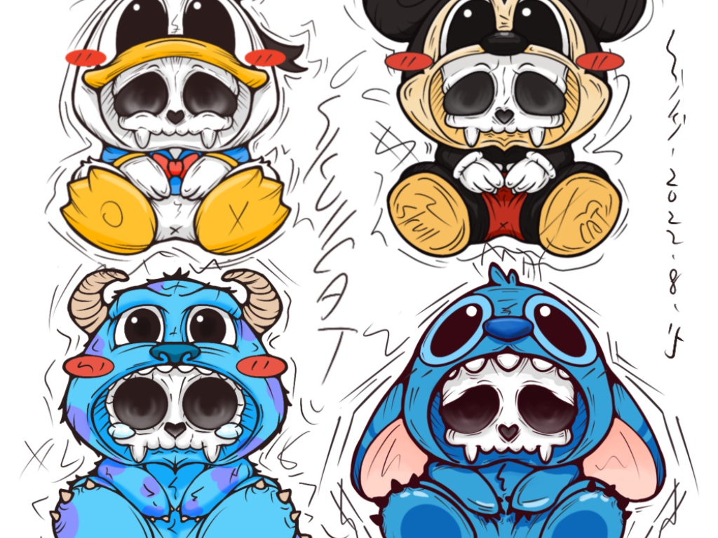 SKULLCAT迪士尼布偶插画_女魃Niki-站酷ZCOOL