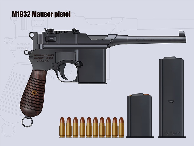M1932 Mauser pistol （毛瑟手枪，驳壳枪，盒子炮）_阿加西A-站酷ZCOOL