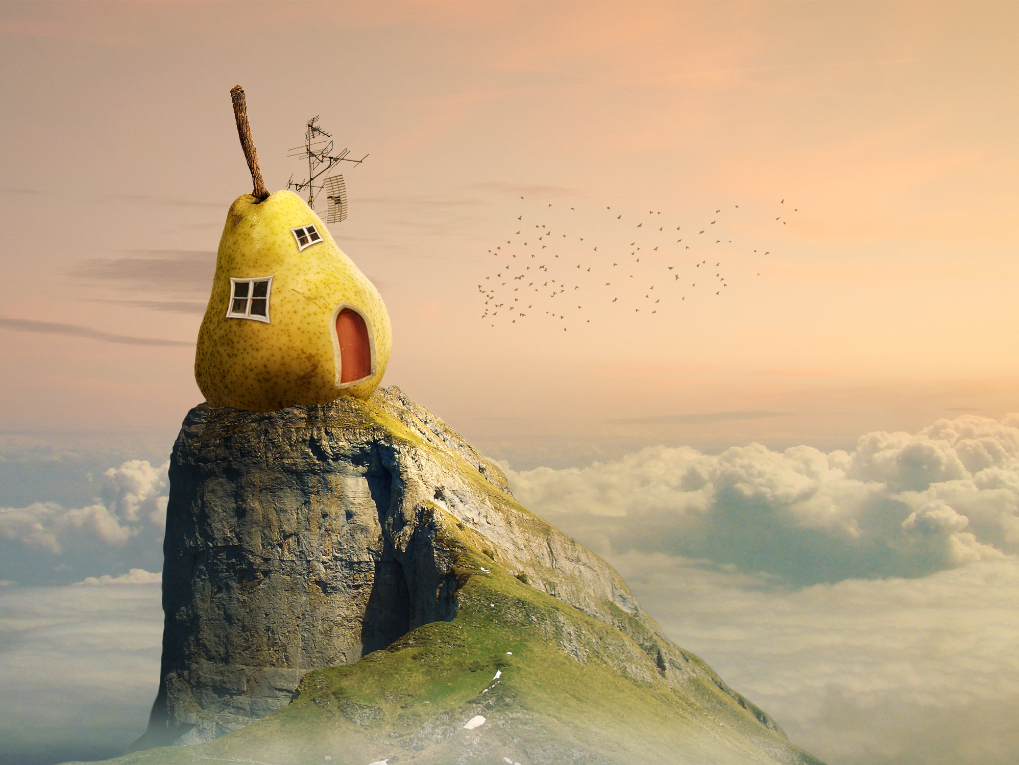 合成练习：悬崖上的梨子小屋，原作者 Rafy A，教程来自优设_猫木头-站酷ZCOOL