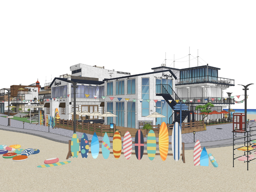 海边沙滩商业街SU模型下载_素模网-站酷ZCOOL