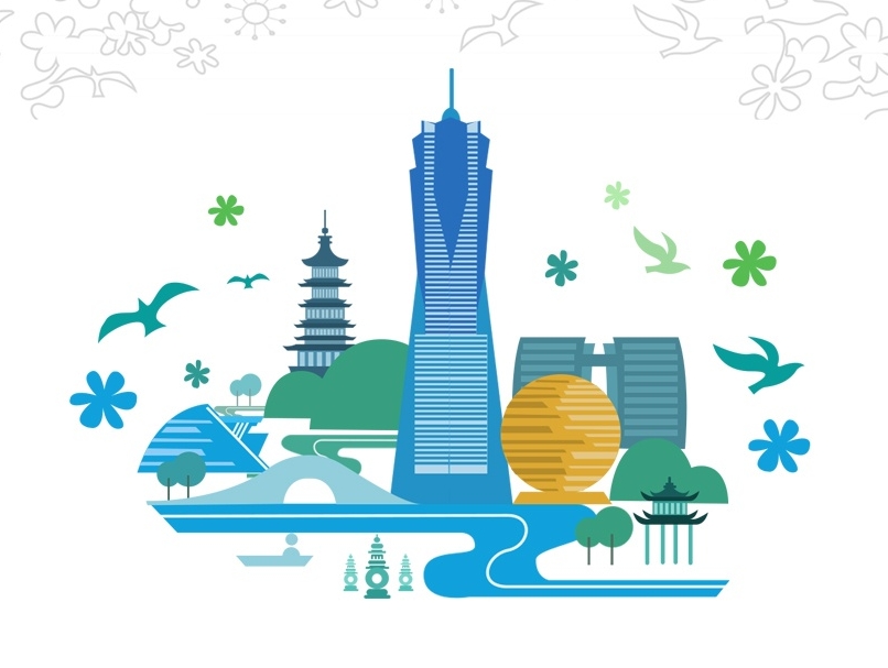 杭州地标小插画~【杭州银行宣传页图案】_bonan_wang-站酷ZCOOL