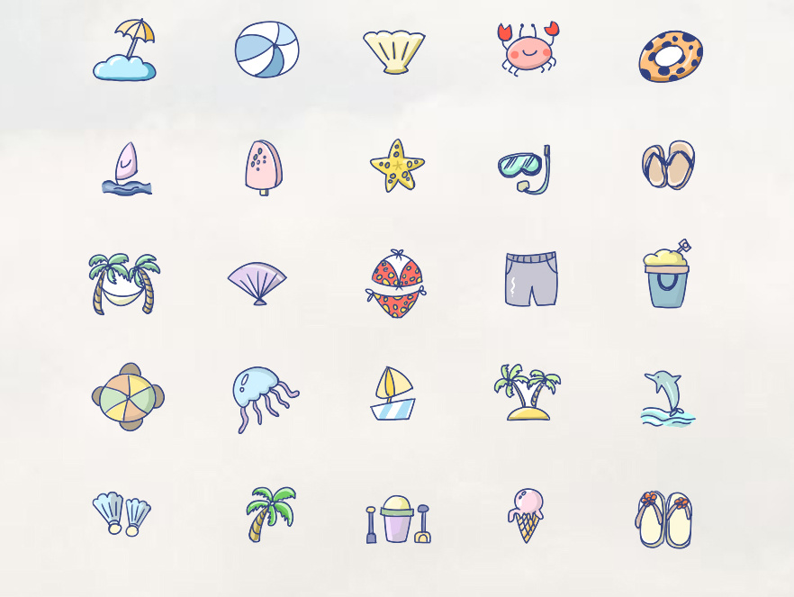 summer icons上色_岳順順-站酷ZCOOL