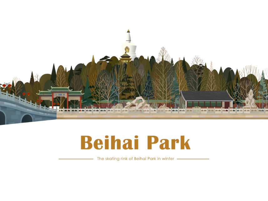 扁平风格风景画-冬天的北海公园_我是DYY-站酷ZCOOL