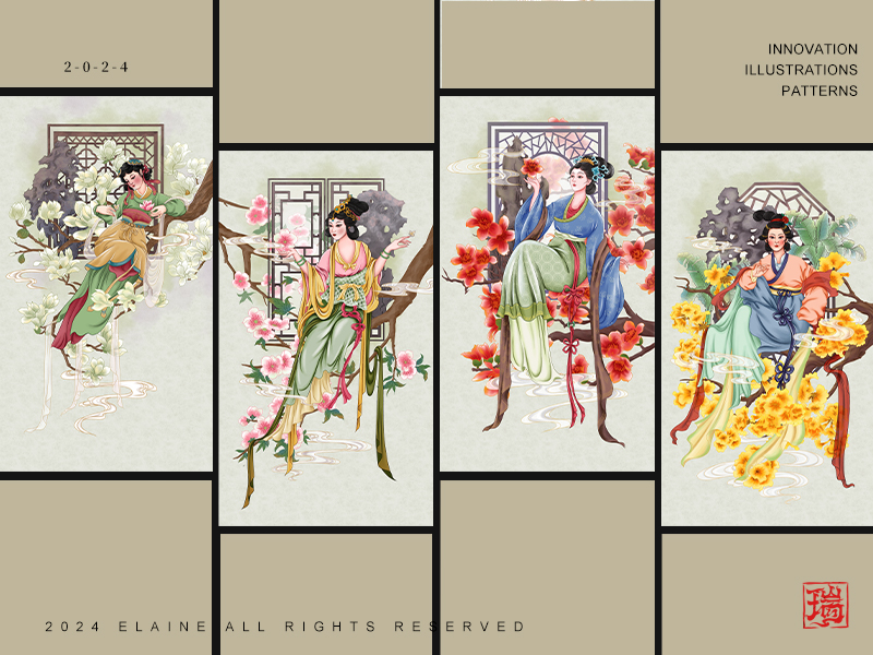 浮生偷得半日闲、仕女四屏图_瑞琛Elaine-站酷ZCOOL