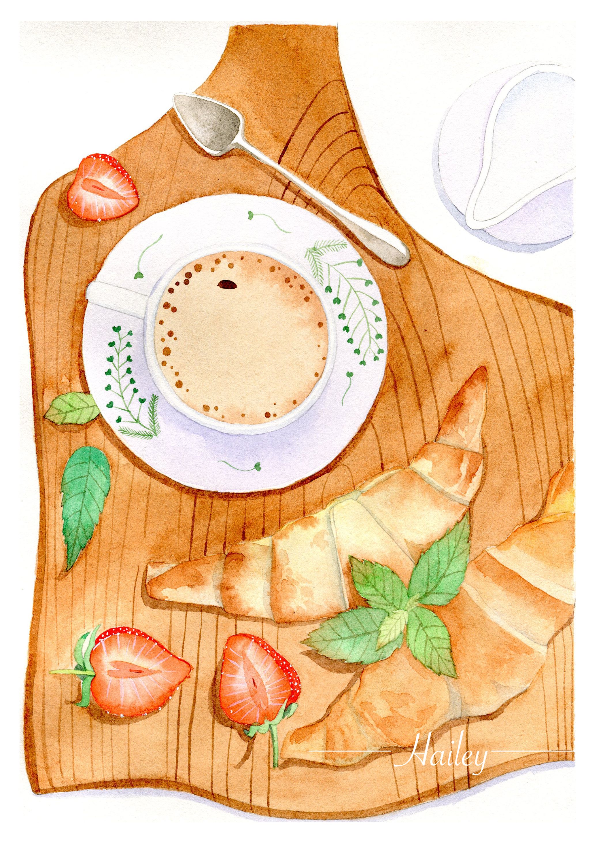 美食2——牛角面包，咖啡☕。_彭Hailey-站酷ZCOOL