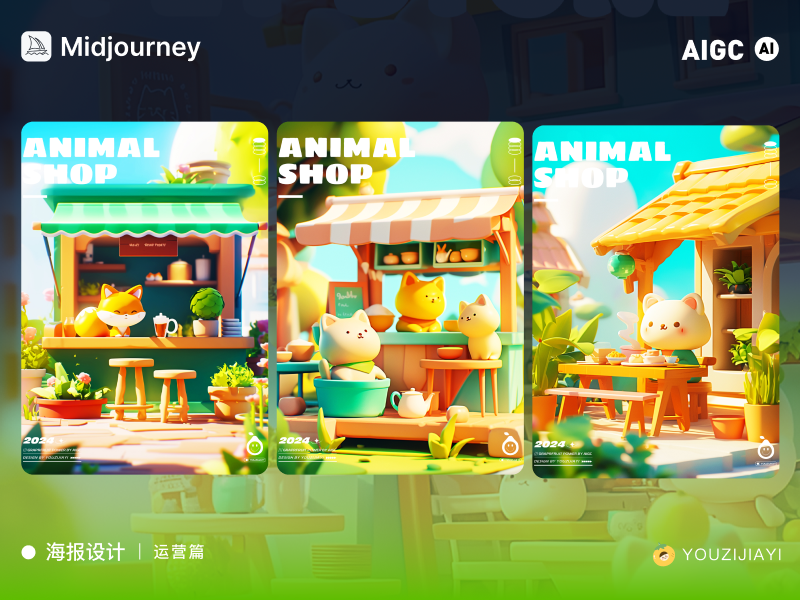 AIGC-运营插画设计【卡通动物微缩场景】_柚子加一-站酷ZCOOL