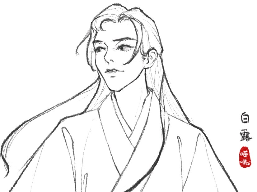 「古风皎皎美男」线稿速写_雪姑喵喵-站酷ZCOOL