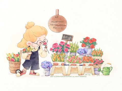 水彩插画～逛花店_甜筒懵懵哒-站酷ZCOOL