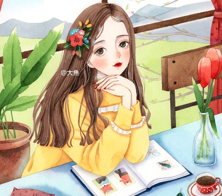 春日女孩|原创水彩插画_大鱼大鱼dayu-站酷ZCOOL