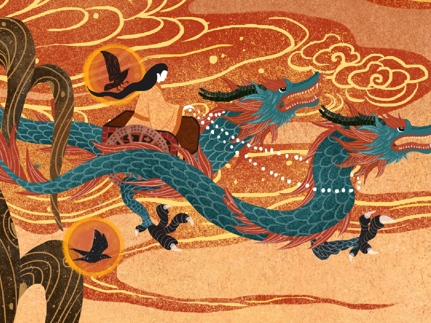 《中华手工》杂志内页神话插画_菲非Fiona-站酷ZCOOL