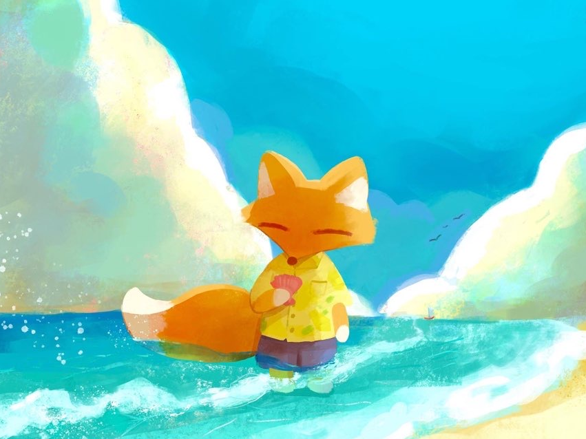 夏天玩水的小狐狸_wu_i_-站酷ZCOOL