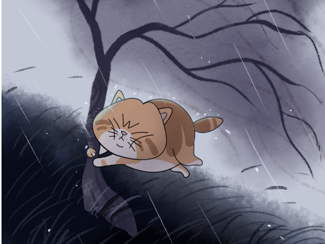 拿铁喵插画04｜台风_ZACK插画-站酷ZCOOL