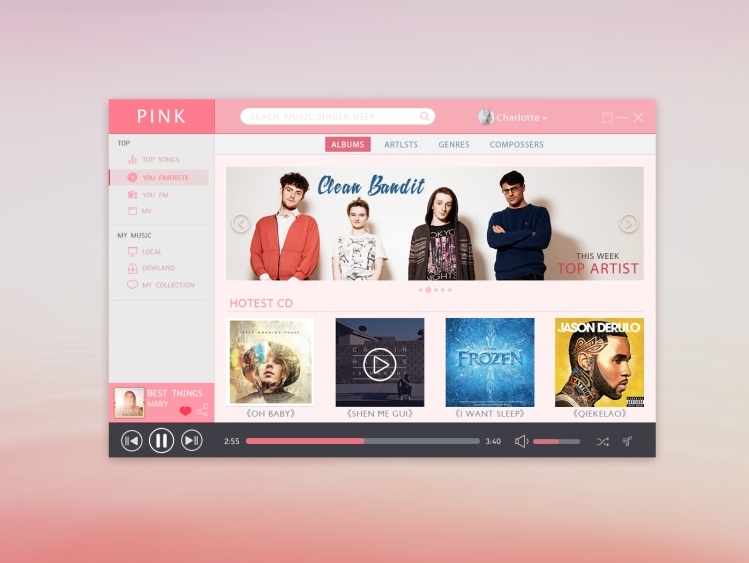 《PINK》音乐播放器_RogerPong-站酷ZCOOL