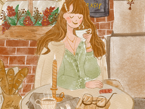 Coffee Time｜水彩板绘｜原创_月亮月亮月亮啊-站酷ZCOOL