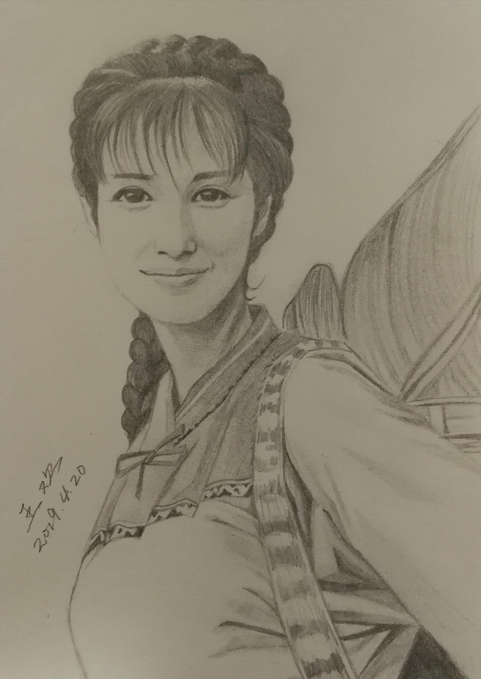 头像素描-大辫子_y路人甲y-站酷ZCOOL