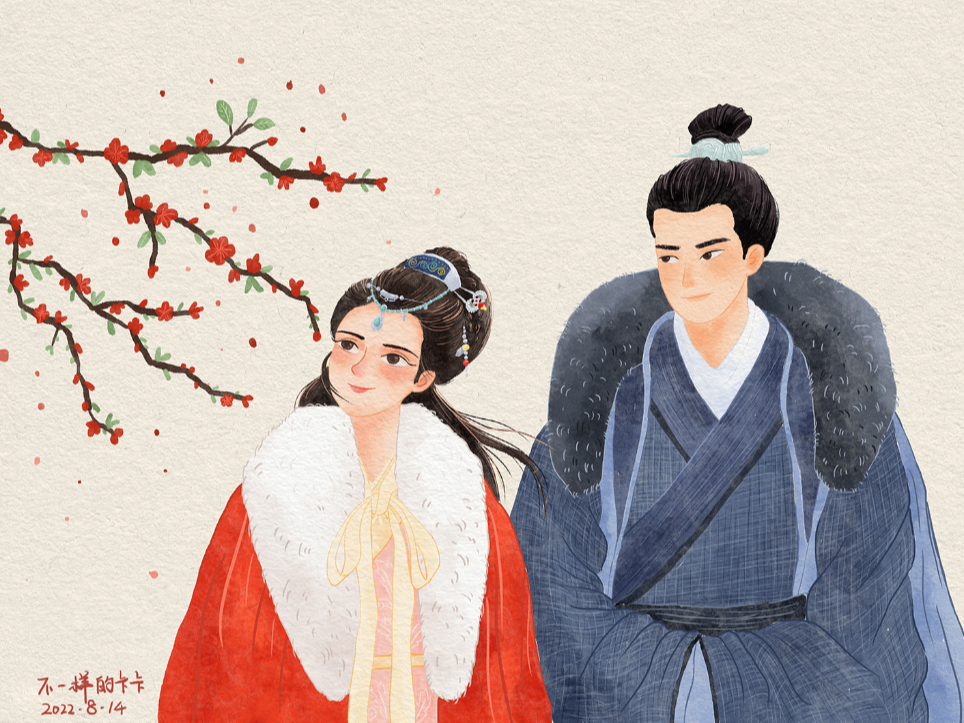 手绘古风情侣插画DAY9_不一样的卡卡-站酷ZCOOL