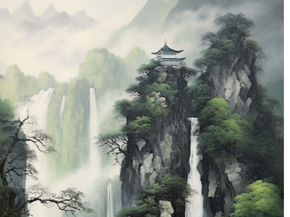 Midjourney AI绘画-唐诗{望庐山瀑布}_zakj121-站酷ZCOOL