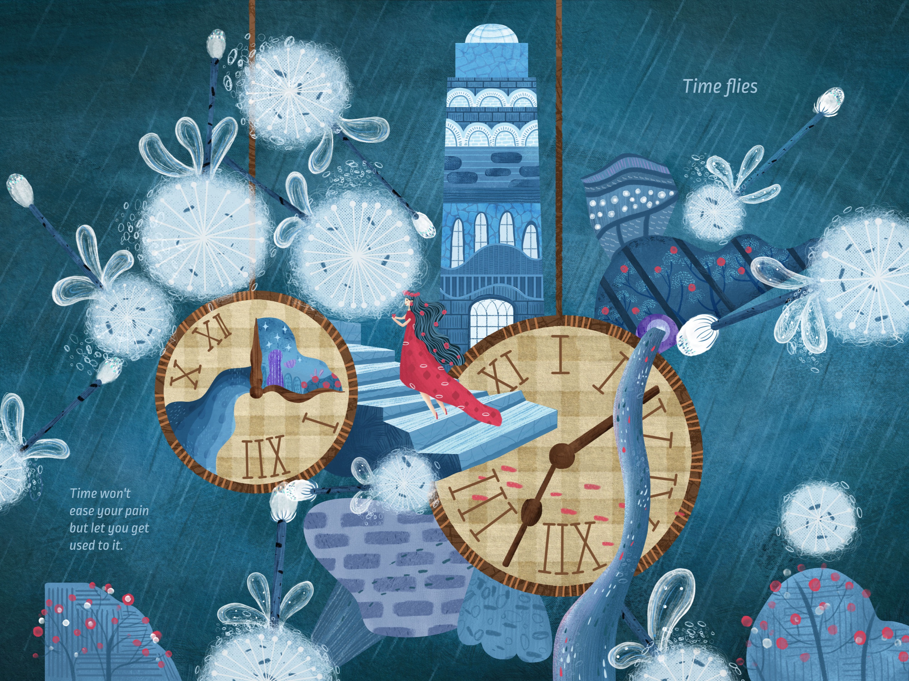 水彩彩铅插画 | 时间飞逝_陈皮糖OO-站酷ZCOOL