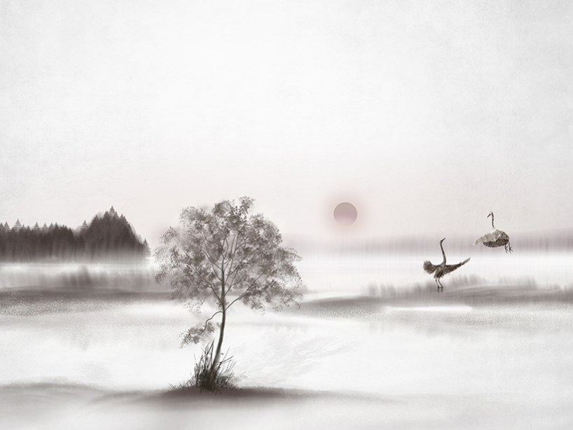 冬日恋歌白鹭水墨冬季中式意境24节气中国风古风插画_隐彰-站酷ZCOOL