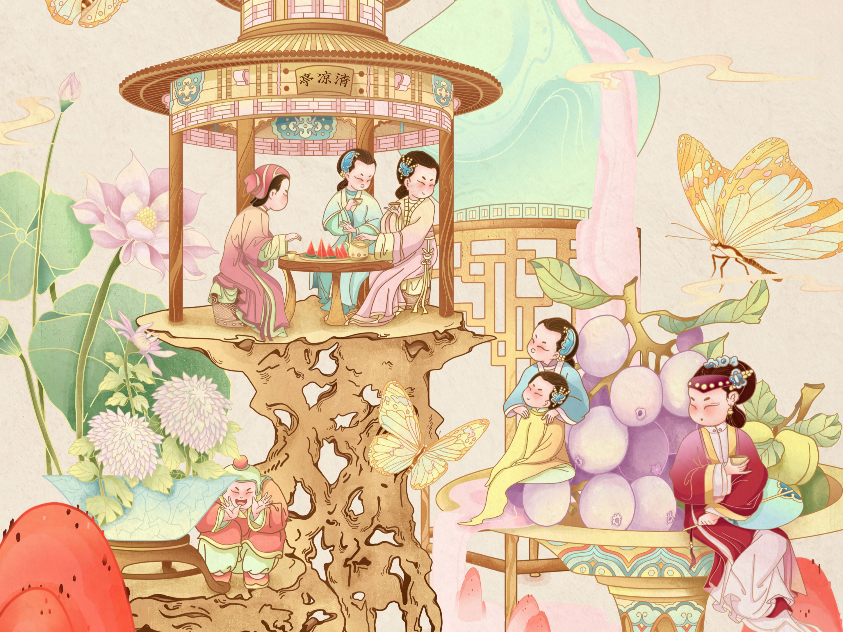 《四季之炎夏清供图》|文创包装插画_Garry_Jr-站酷ZCOOL
