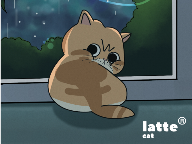 拿铁喵插画02｜雨天_ZACK插画-站酷ZCOOL