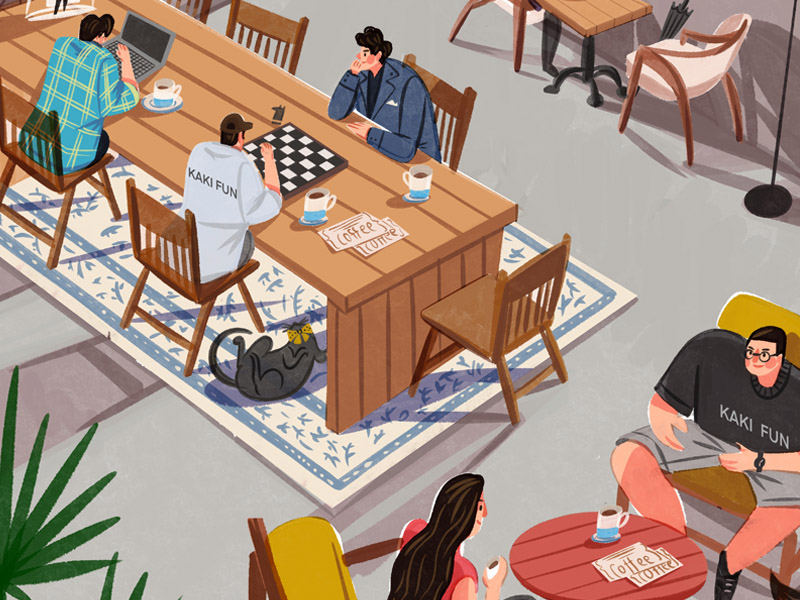 中海地产社区咖啡厅插画插画项目_wuli_石头-站酷ZCOOL