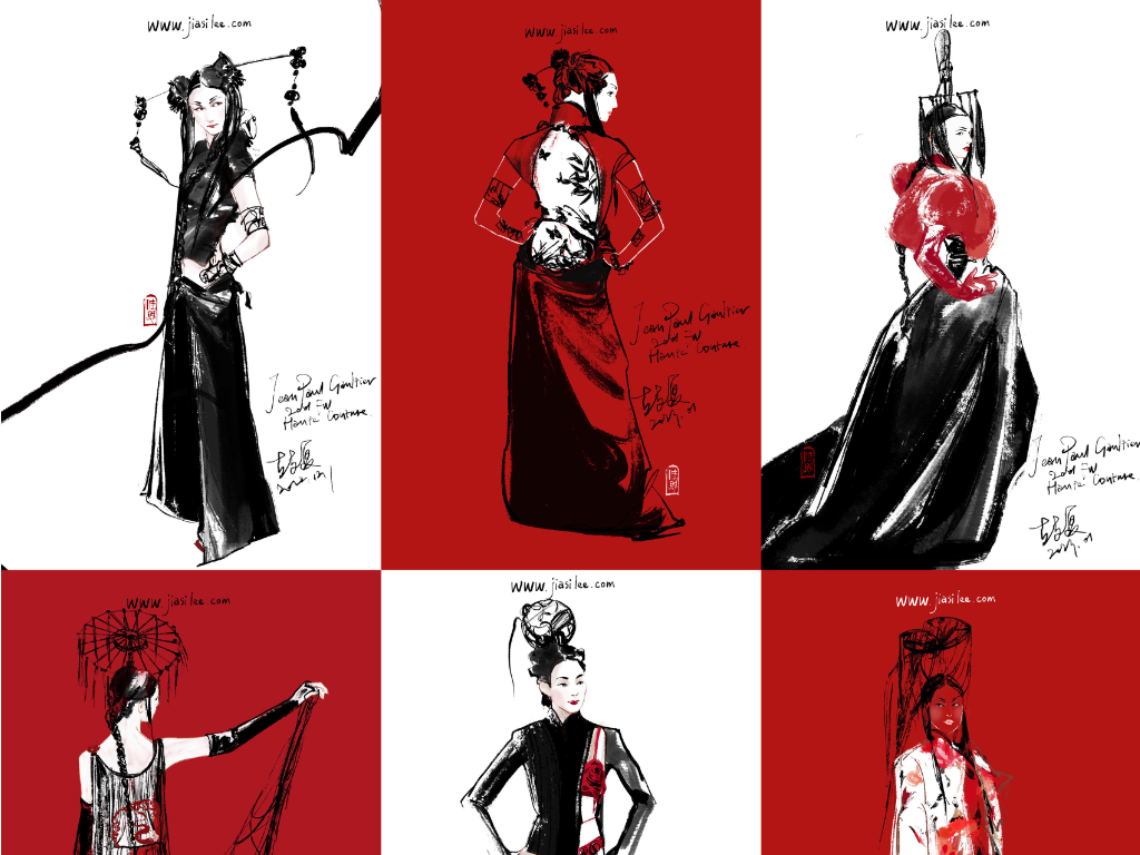 时尚水墨插画 - Jean Paul Gaultier高定系列_李鼓夏JiasiLee-站酷ZCOOL