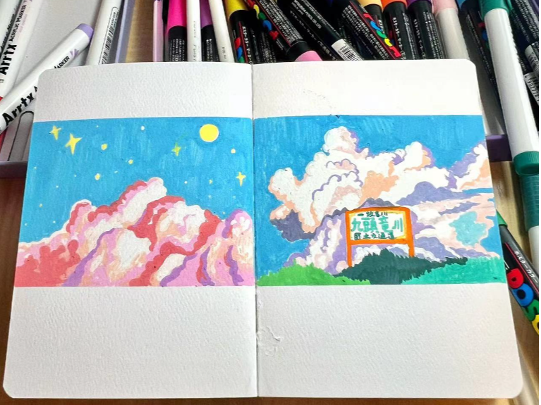 天空|丙烯马克笔手绘day5_初七37-站酷ZCOOL