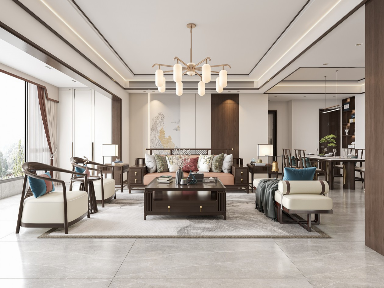 新中式客餐厅效果图表现_王彤ing-站酷ZCOOL