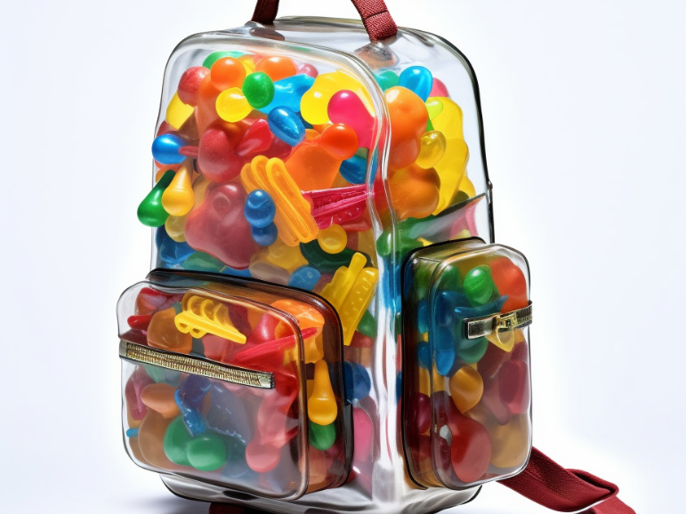 A backpack filled with lots of colorful candies_艺舟1014-站酷ZCOOL