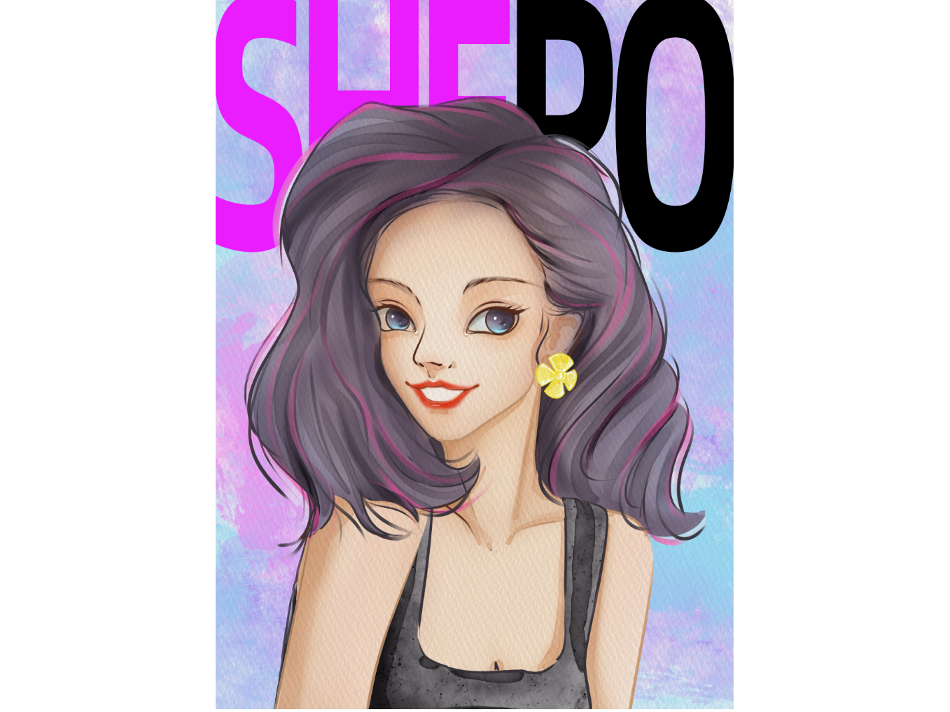 水彩女生摸石头的石头 站酷zcool