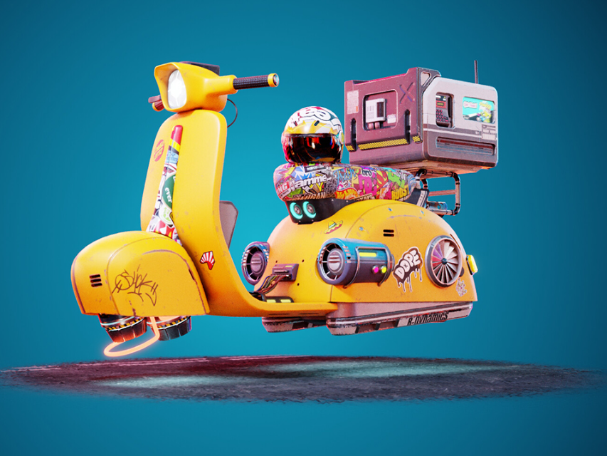 【3dmax建模】卡通磁悬浮摩托模型制作教程。建模教程_Alan安澜-站酷ZCOOL