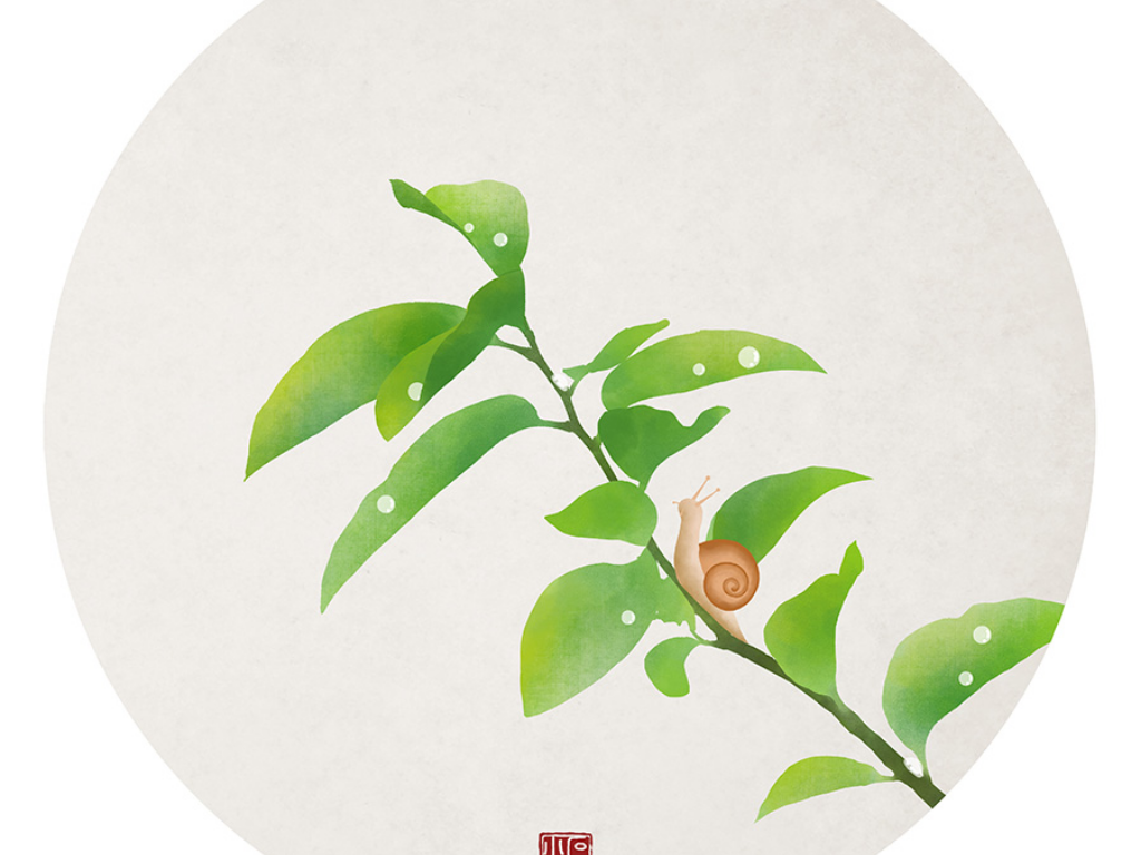 中国风插画——夏季草丛蜗牛_石家小鬼-站酷ZCOOL