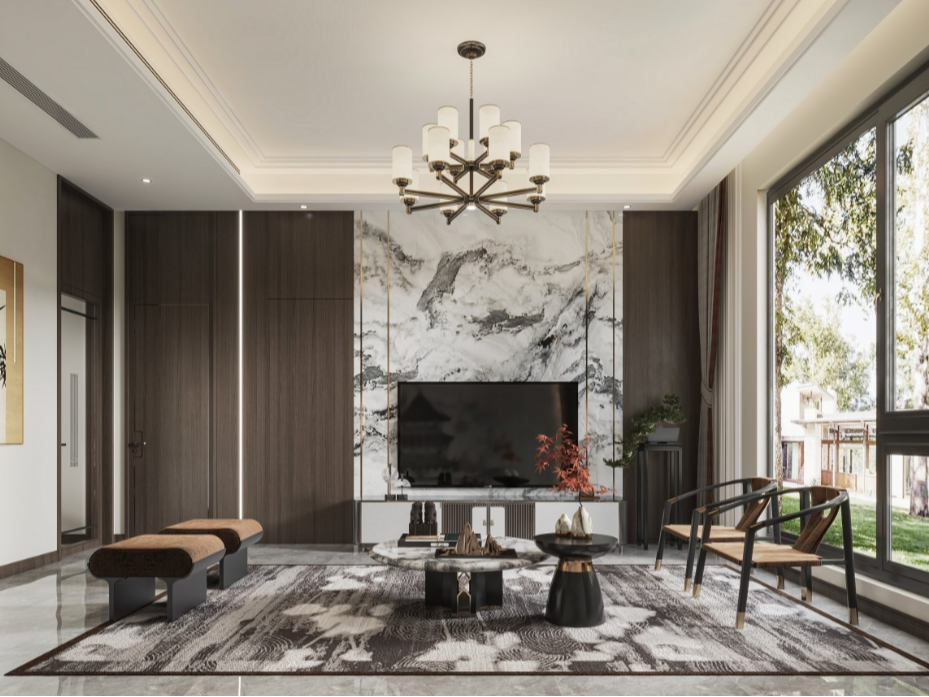 新中式风格客餐厅效果图表现_王彤ing-站酷ZCOOL