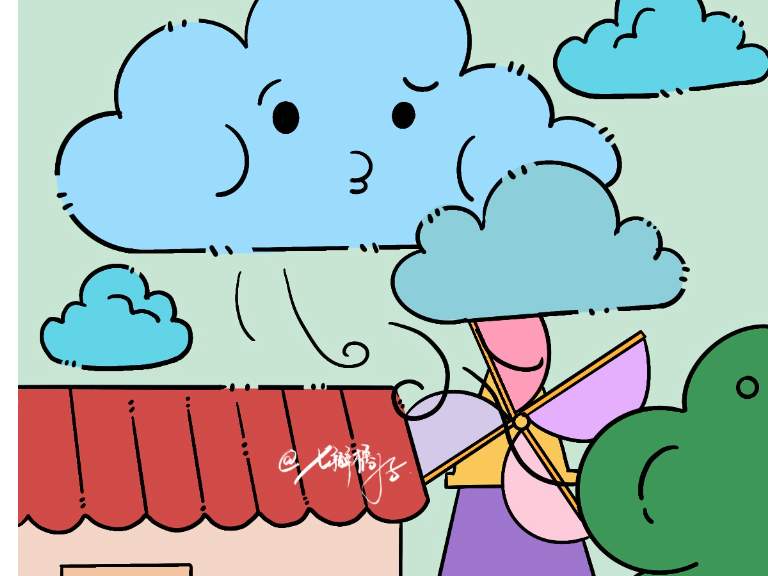 天气插画——刮风_七瓣橘子QI-站酷ZCOOL