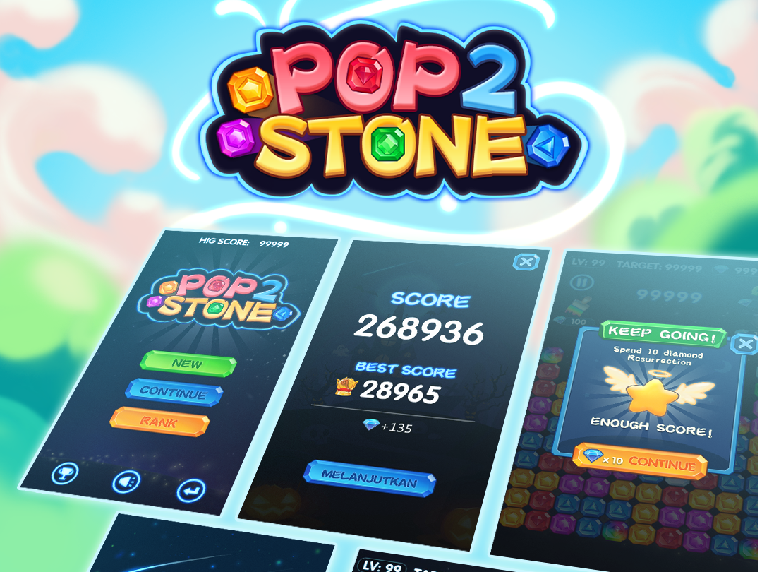 手游《Pop Stone 2 - Match 3 Game》宝石消除休闲游戏_鬼手画骨-站酷ZCOOL