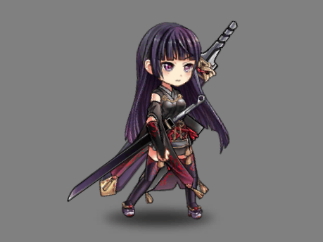 【spine动画】Q版战斗小人_女剑客_待机/攻击/走/跑/胜_抠脚大姐-站酷ZCOOL