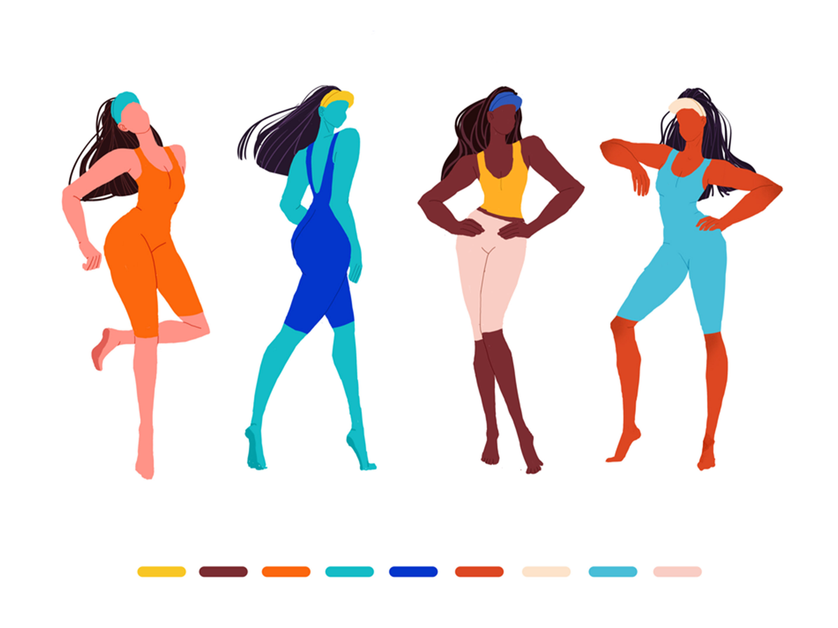 《运动女孩》趣味扁平人体形态插画_YuuJie余洁-站酷ZCOOL