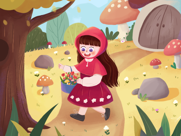 儿童插画小红帽与大灰狼_落花LH-站酷ZCOOL